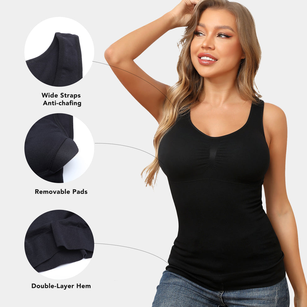 JOYSHAPER Women’s Shapewear Black Cami Tank Tops Built in Bra – Joyshaper